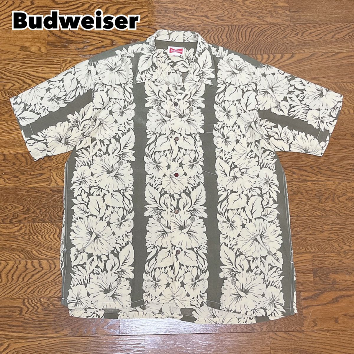 Budweiser バドワイザー アロハシャツ オープンカラー 開襟 総柄 Budweiser バドワイザー アロハシャツ オープンカラー 開襟 総柄