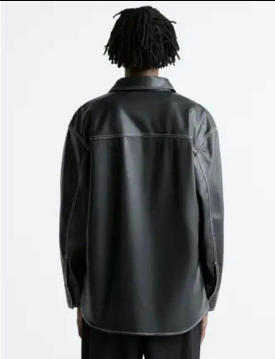 トップステッチ フェイクレザーシャツジャケット L サイズ ザラ トップステッチ フェイクレザーシャツジャケット L サイズ ザラ