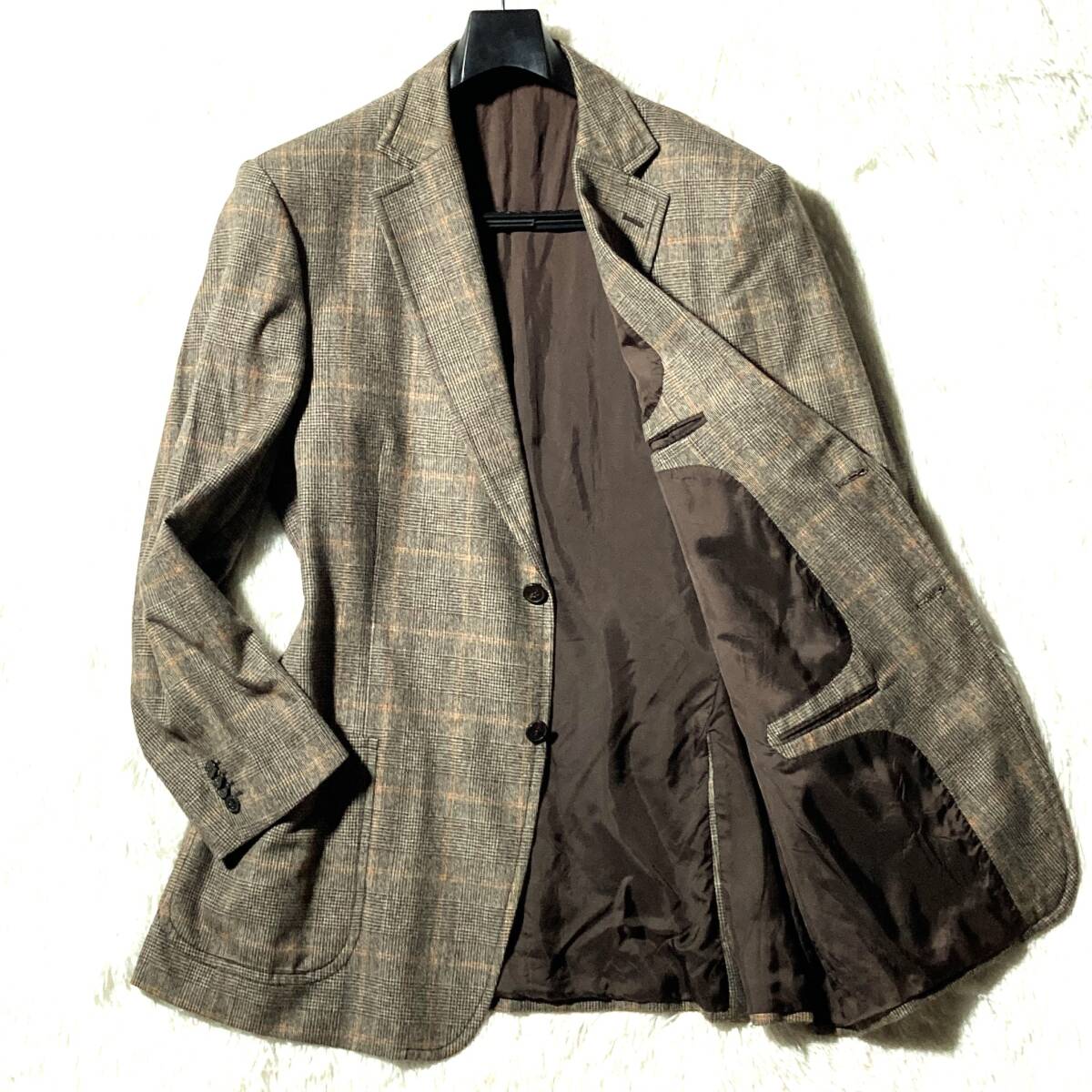 Z ZEGNA エルメネジルドゼニア 特大サイズ56 グレンチェック×ウィンドウペン アンゴラ混2Bテーラードジャケット 総裏 灰茶 ジー ...