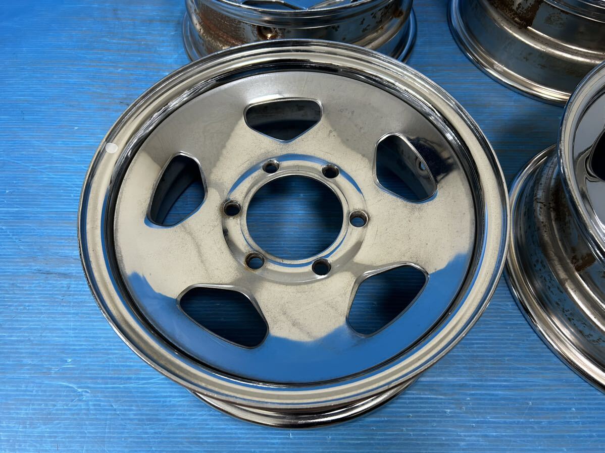 三菱 P25W P35W デリカ スターワゴン 純正 TOPY 15インチ 15x6J 139.7/6H 4本 メッキ スチールホイール ブリハイ YN 60 61 107 130 100 ...