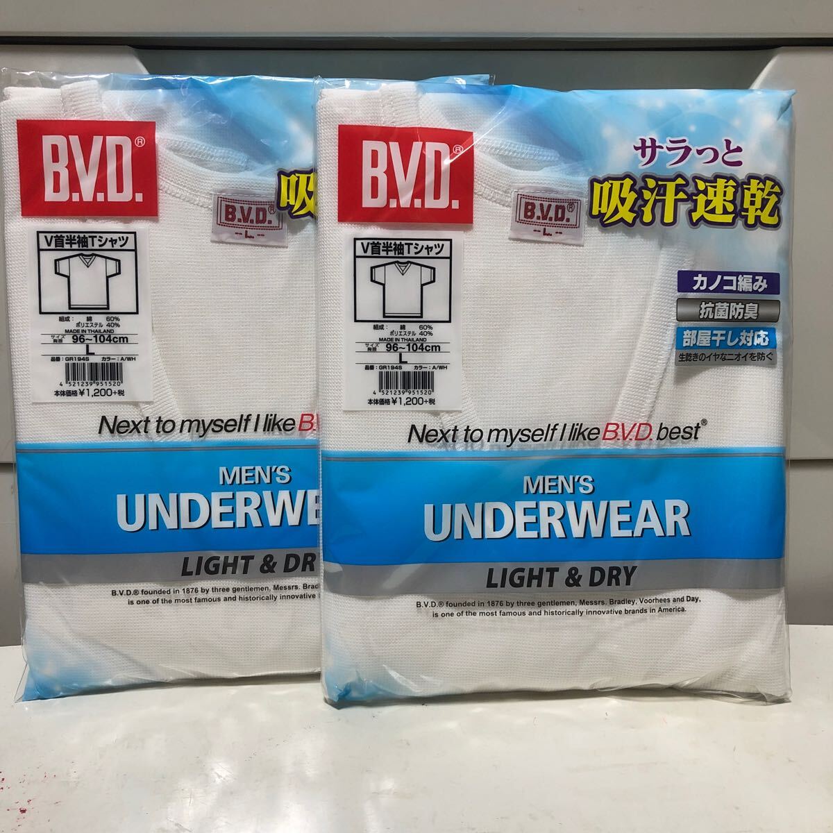 Yahoo!オークション - BVD V首半袖Tシャツ 2枚セット カノコ編み 吸水...