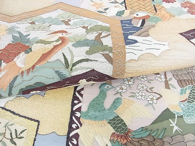 Yahoo!オークション - 平和屋2 明綴れ 袋帯 屏風花鳥文 金糸 逸品 DAAG...