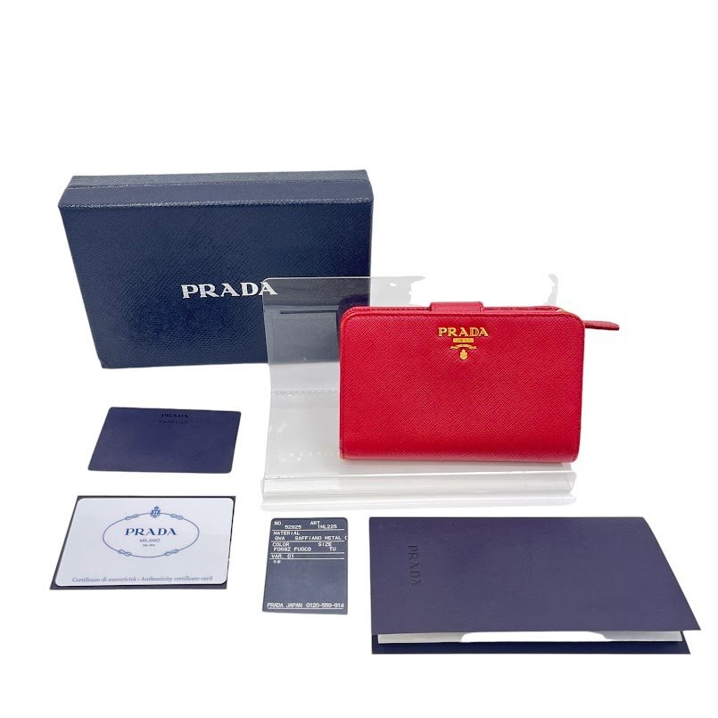 KS PRADA プラダ サフィアーノ メタル ピオニア 1ML225 Lジップ コンパクト ウォレット レッド レディース 財布 赤 箱付き(女性用財布)｜売買されたオークション情報 ...