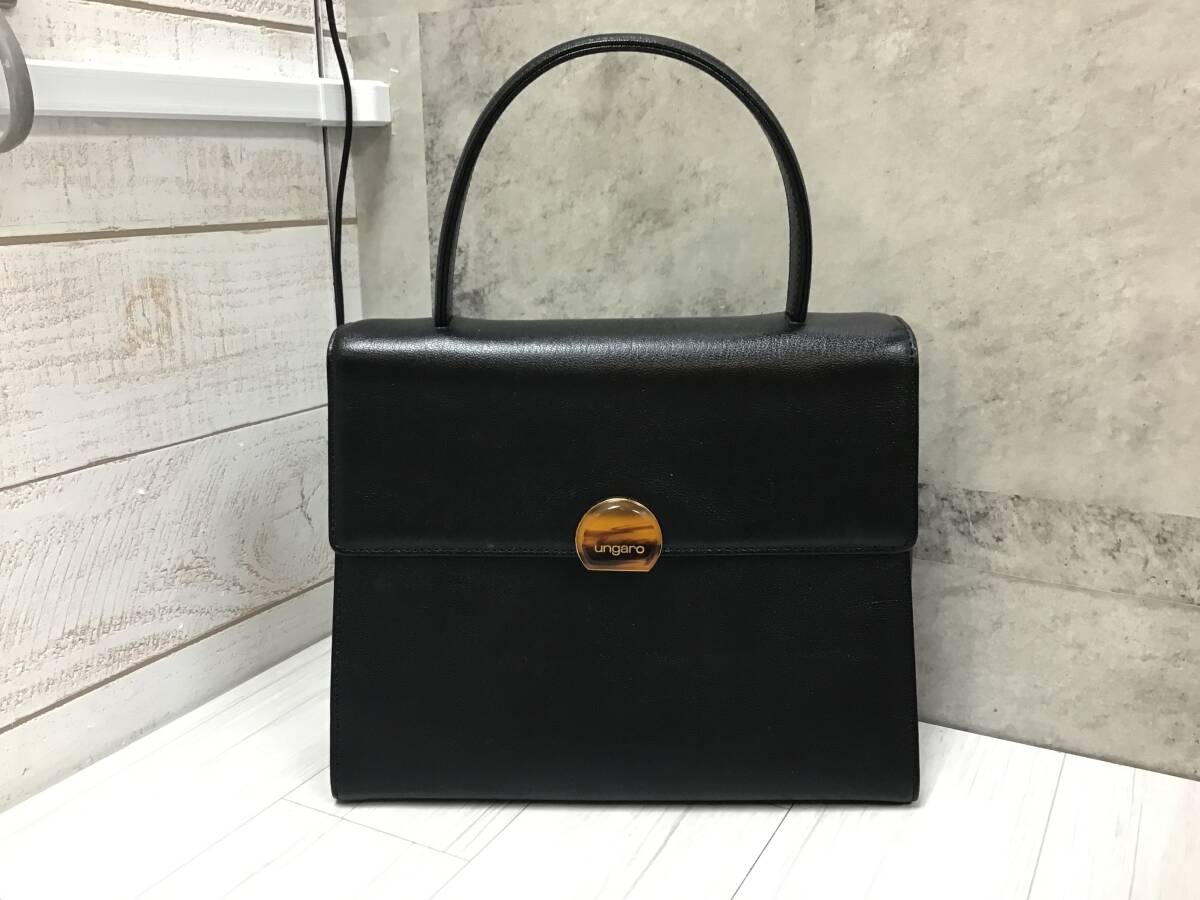 Yahoo!オークション - 7826 ungaro ウンガロ ハンドバッグ 黒/ブラック...