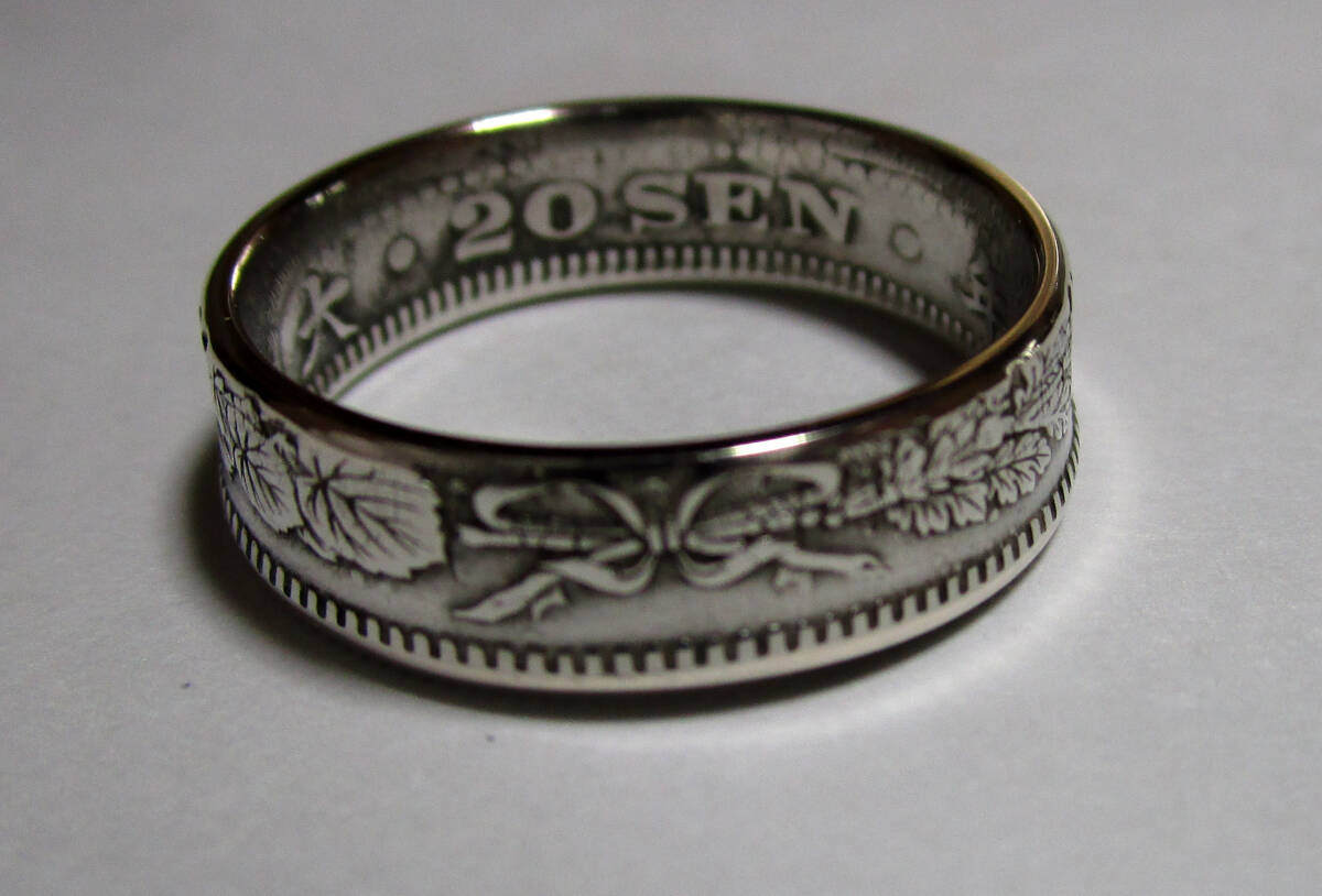Yahoo!オークション - 【s299】 コインリング 竜20銭 銀貨 ハンド...