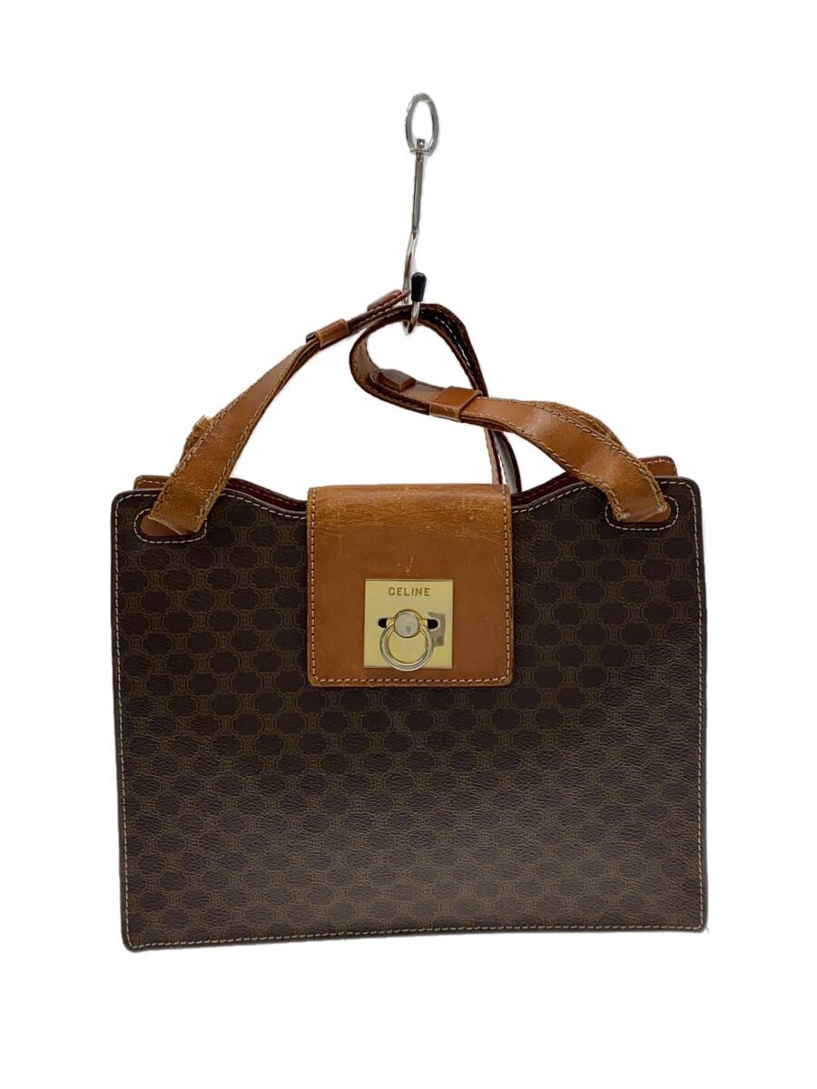 CELINE◇ショルダーバッグ/BOX型/マカダム柄/レザー/ブラウン/総 CELINE◇ショルダーバッグ/BOX型/マカダム柄/レザー/ブラウン/総