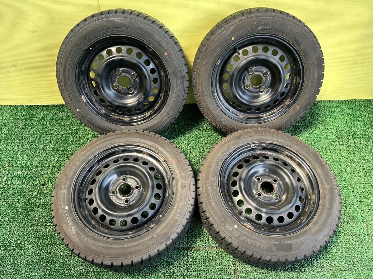 バリ山175/65R15 2019スタッドレス DUNLOP WINTER MAXX 4本セット ホンダ純正フィット GK GP系 K4 4穴 PCD100 ET+50 15×6Jハブ56mm ...