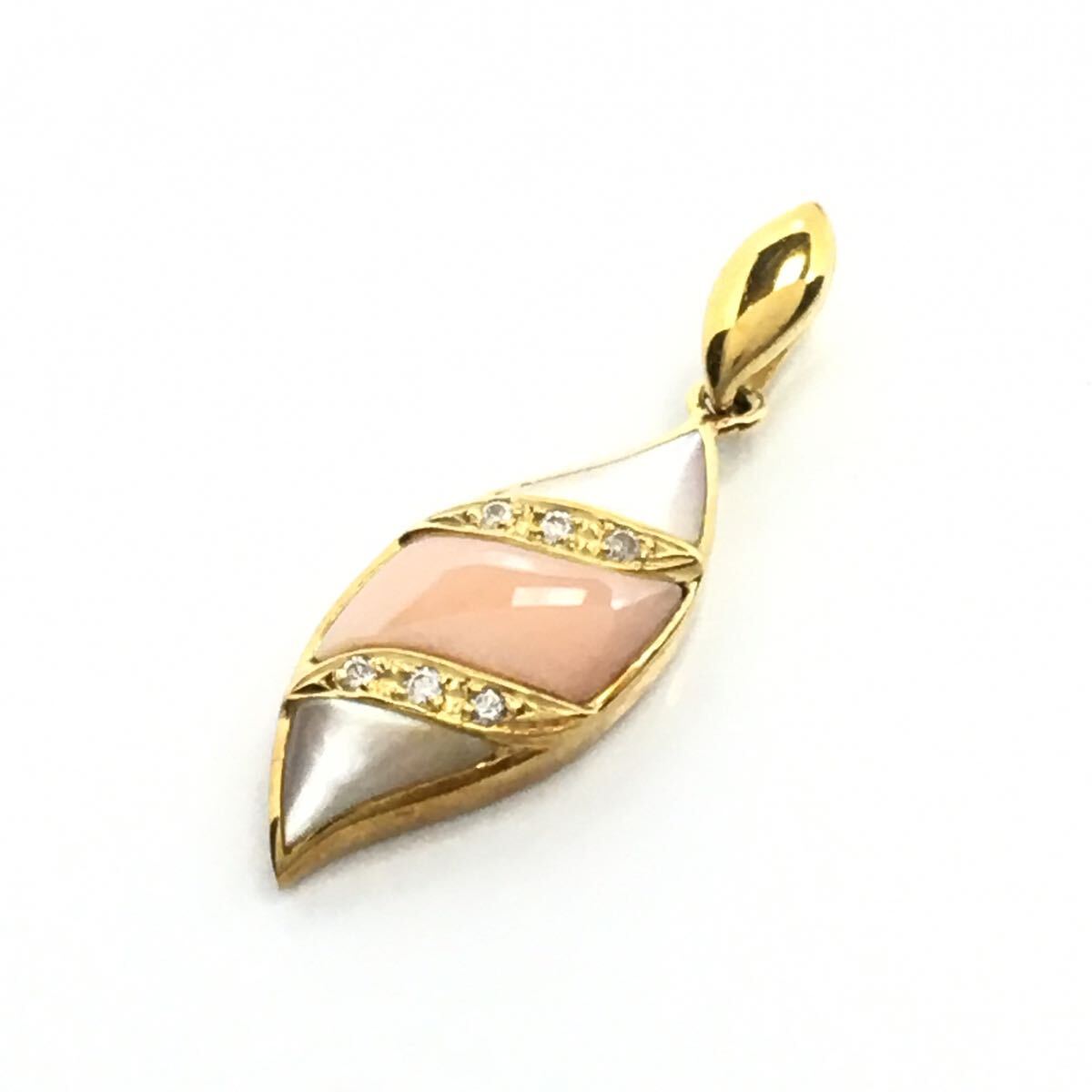 Yahoo!オークション - 45-7 K18YG ペンダントトップ シェル ダイヤモン...