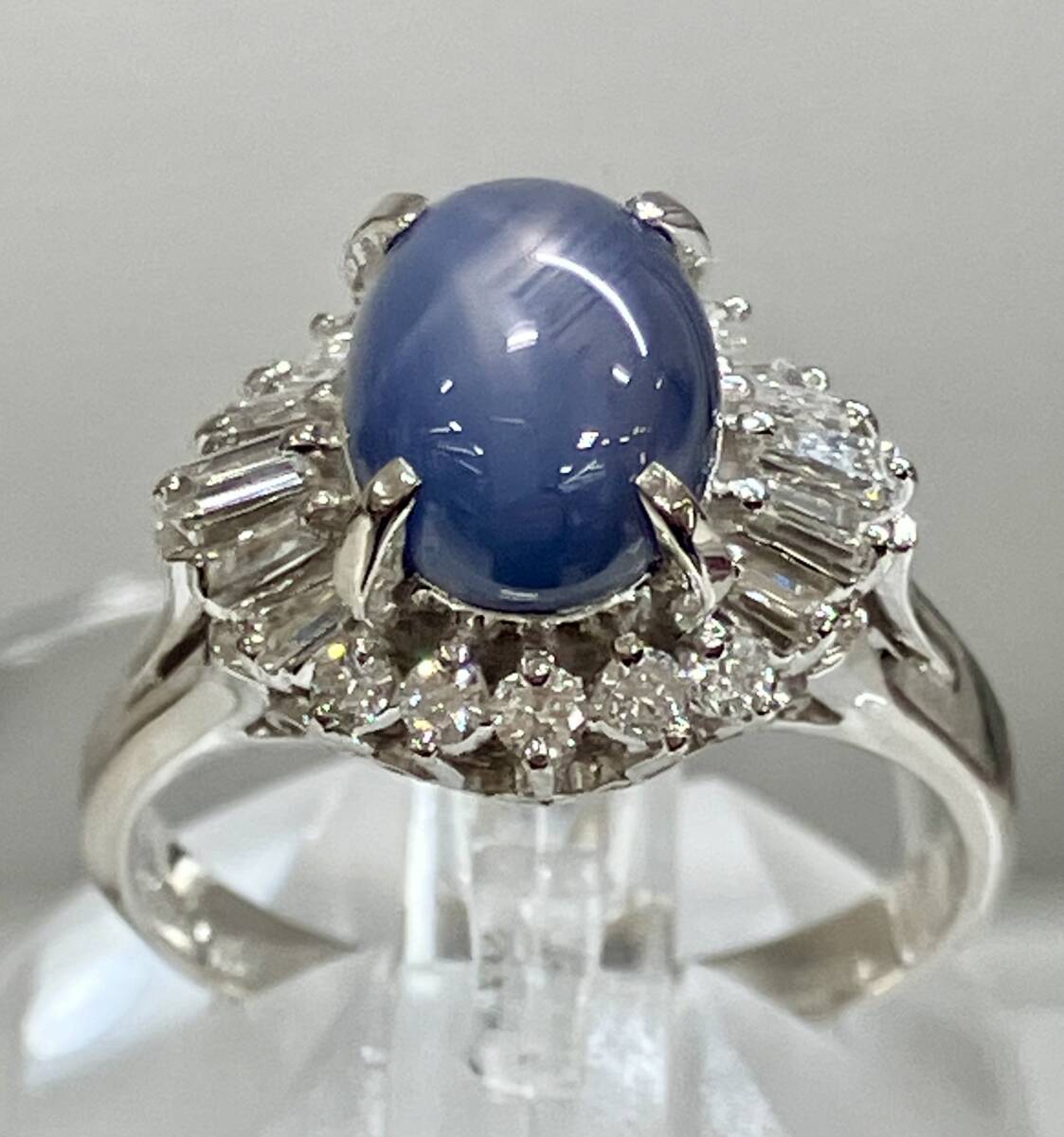 Yahoo!オークション - Pt900 天然スターサファイア 3.81ct ダイヤ 0.45...