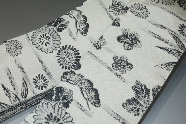 Yahoo!オークション - 壱金4573 男角帯 本絹西陣織Кお召 別誂え 灰白...