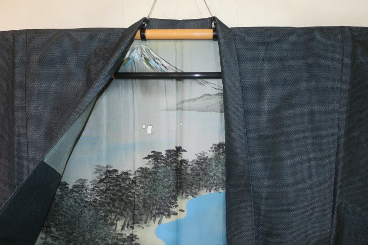 Yahoo!オークション - 壱日4986 本絹泥藍村山大島紬男着物羽織 裄69丈1...