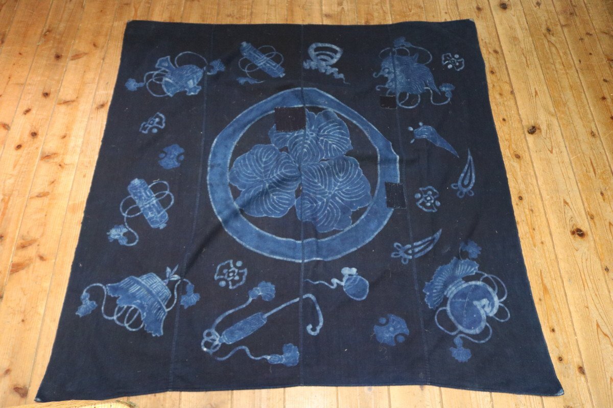 Yahoo!オークション - T330 二色木綿筒書き大風呂敷/宝尽くし/古布/和...