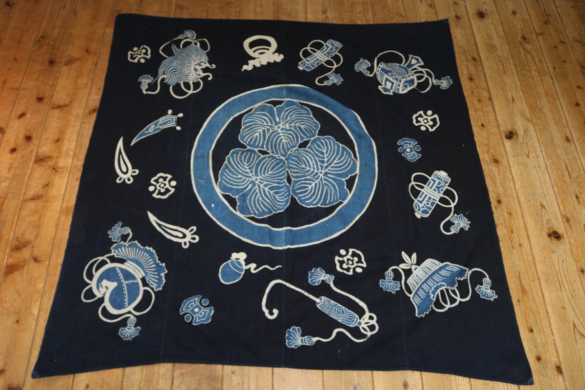 Yahoo!オークション - T330 二色木綿筒書き大風呂敷/宝尽くし/古布/和...