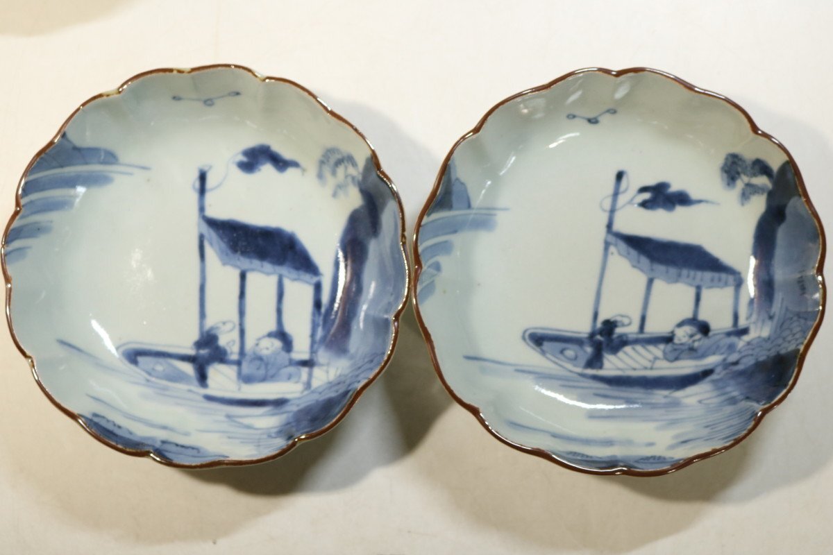 Yahoo!オークション - T346 伊万里染付山水なます皿5枚/膾皿/アンティ...