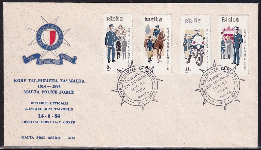 Yahoo!オークション - 17 マルタ【FDC】＜「1984 マルタ警察175年」 4...