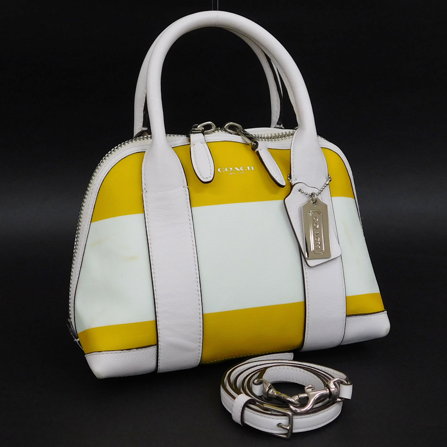 Yahoo!オークション - 1円 コーチ 2WAYバッグ 30172 ホワイト系×イエ...
