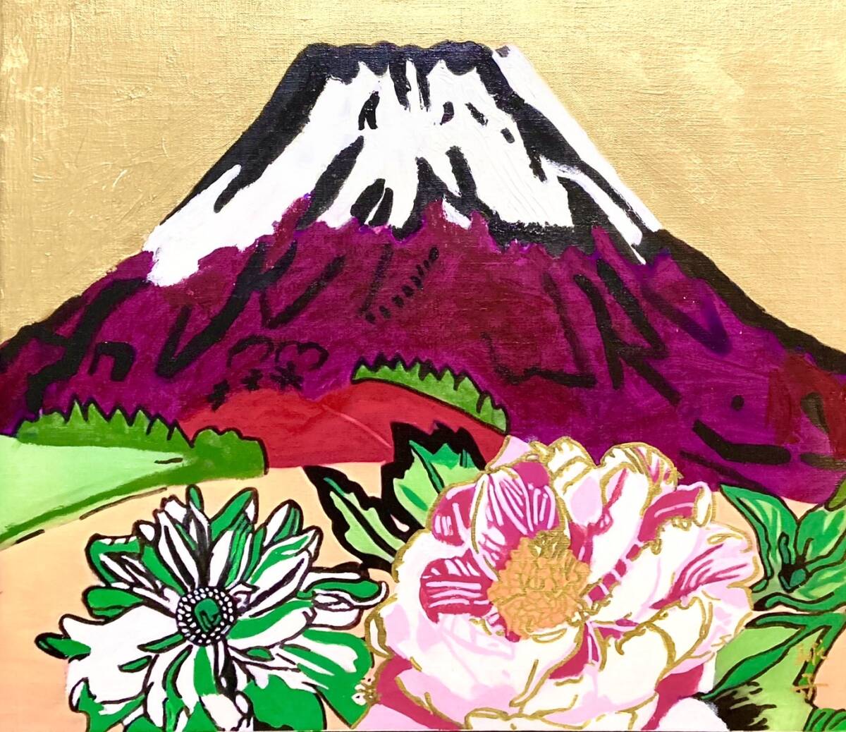 作者不明 花と富士 油彩 手描き 表サイン 裏サイン 落款 F10号 額装/検索ワード 片岡球子/ロッカクアヤコ/千住博 A742(自然、風景画)｜売買されたオークション情報、yahooの商品 ...