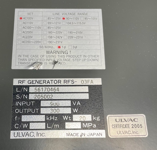 Yahoo!オークション - 1960//ULVAC RF GENERATOR RFS-03FA 13.56MHz 30...