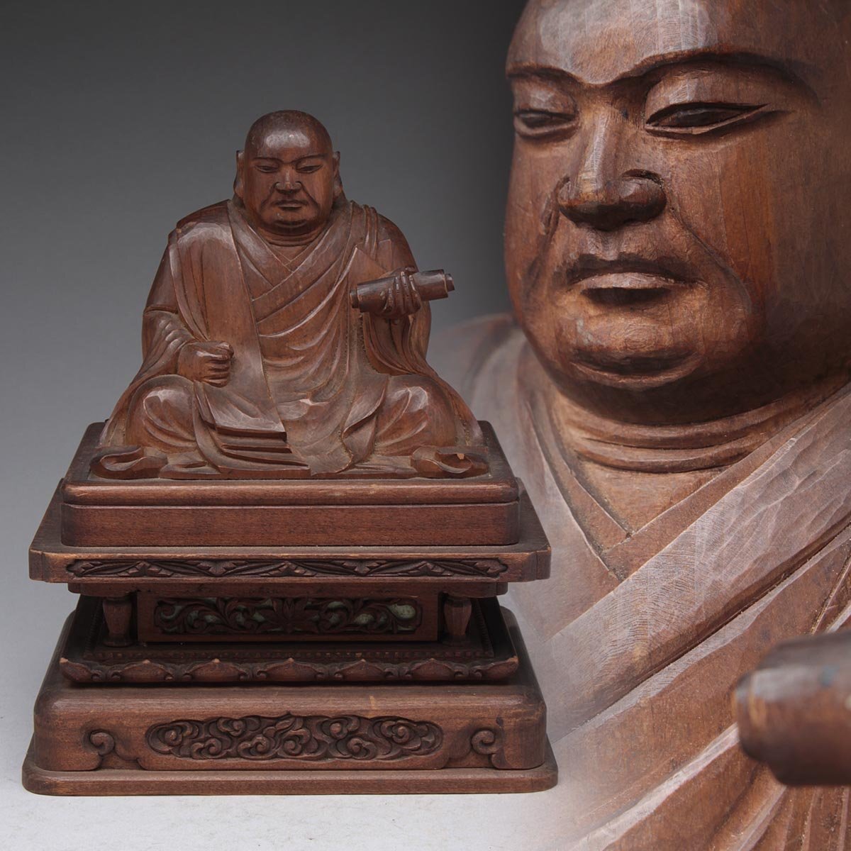 Yahoo!オークション - JL731 仏教美術 木彫「日蓮上人坐像」高17cm 重5...