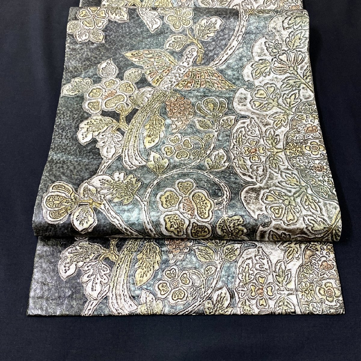 Yahoo!オークション - 着物月花 和泉紫峯 金唐革 装飾花鳥文様 袋帯 六...