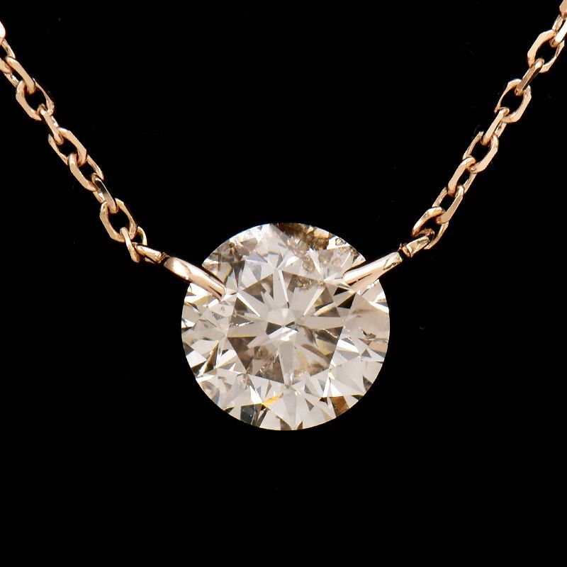 Yahoo!オークション - 0.7ct天然ブラウンダイヤネックレス K18PG ソリ...