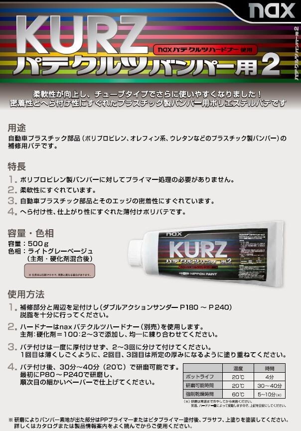 Yahoo!オークション - naxパテ クルツバンパー用2 主剤500g 硬化剤100...