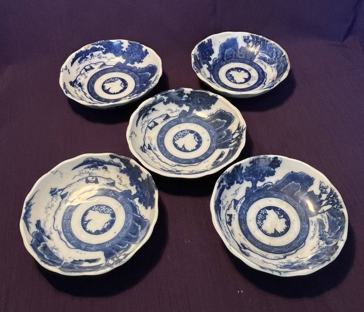 Yahoo!オークション - 銅板染付山水図小皿五枚[7745]