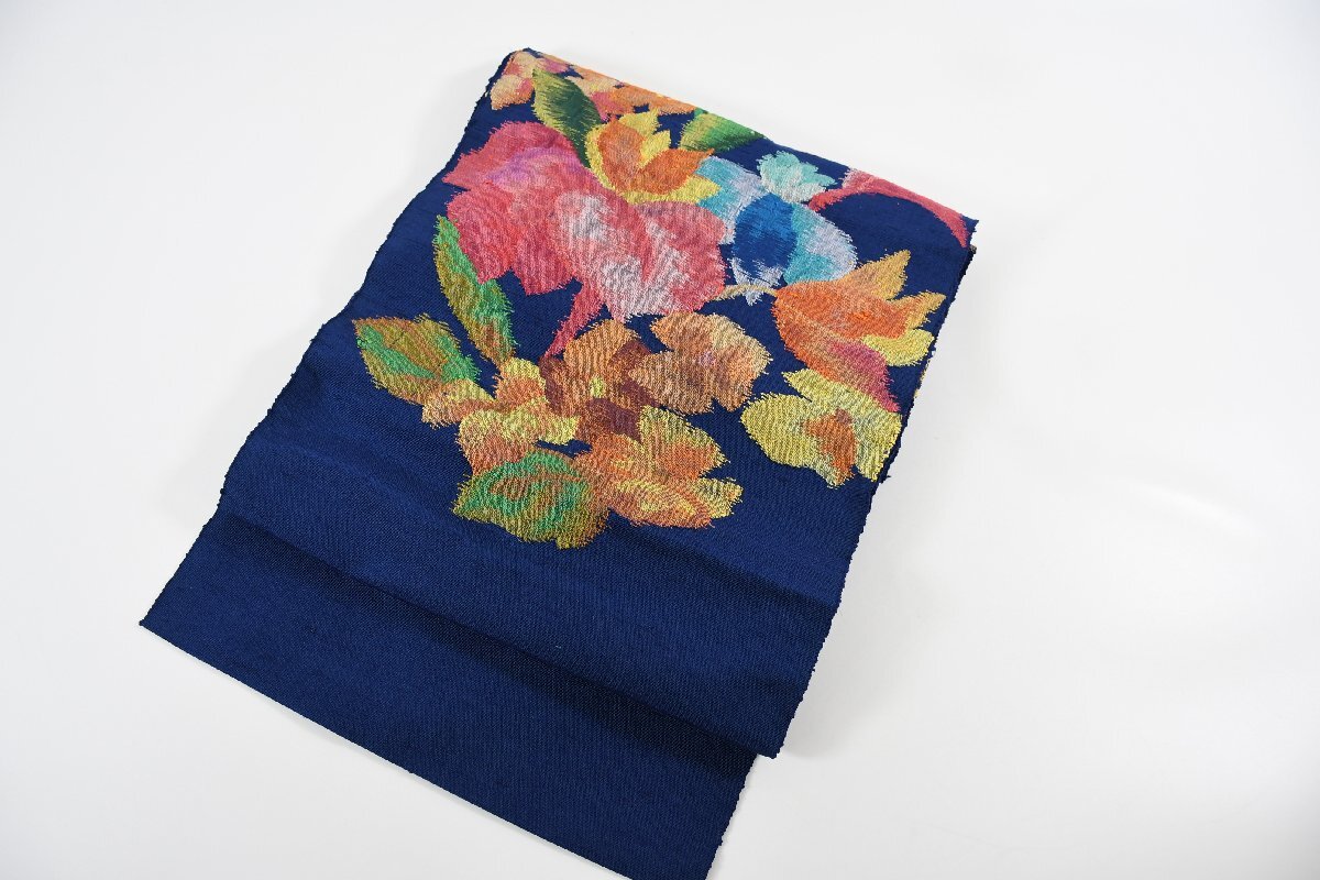 Yahoo!オークション - 名古屋帯 紬地 花 膨れ織 正絹 帯丈358cm 着物屋...