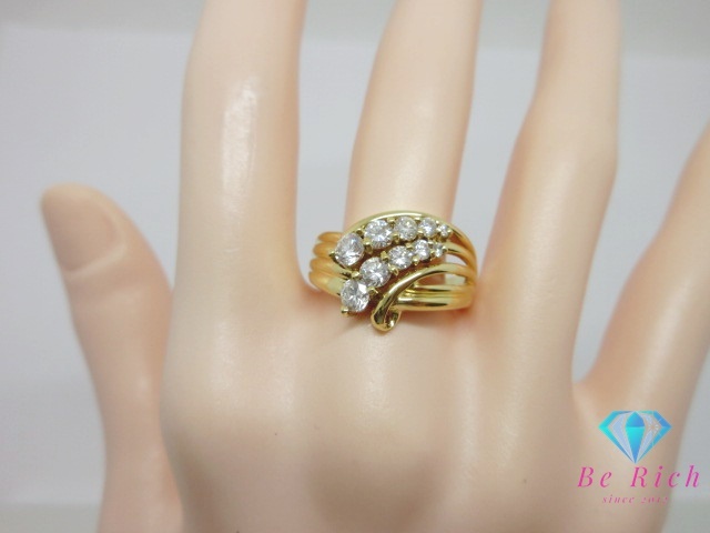 Yahoo!オークション - K18 YG ダイヤモンド 1.00ct 付 デザイン リング...