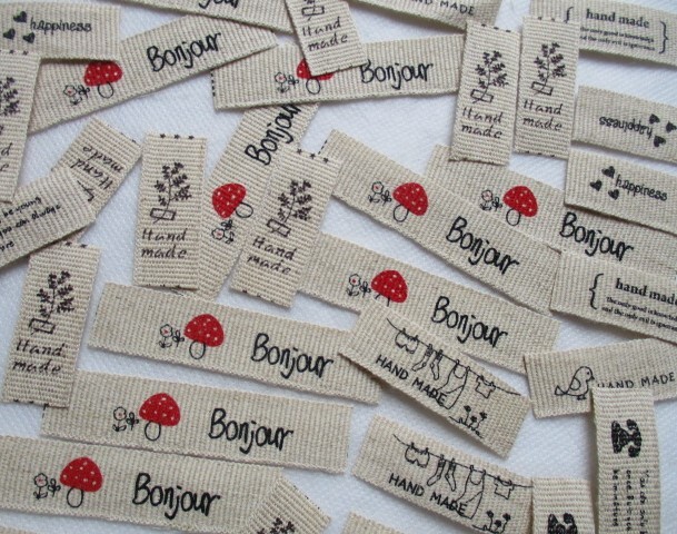 Yahoo!オークション - A44 printタグ36個 リネン混素材 Handmade手芸材...
