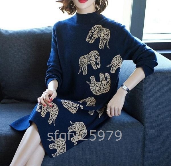 Yahoo!オークション - C329 ニットセーター ひざ丈ワンピース 新入荷秋...