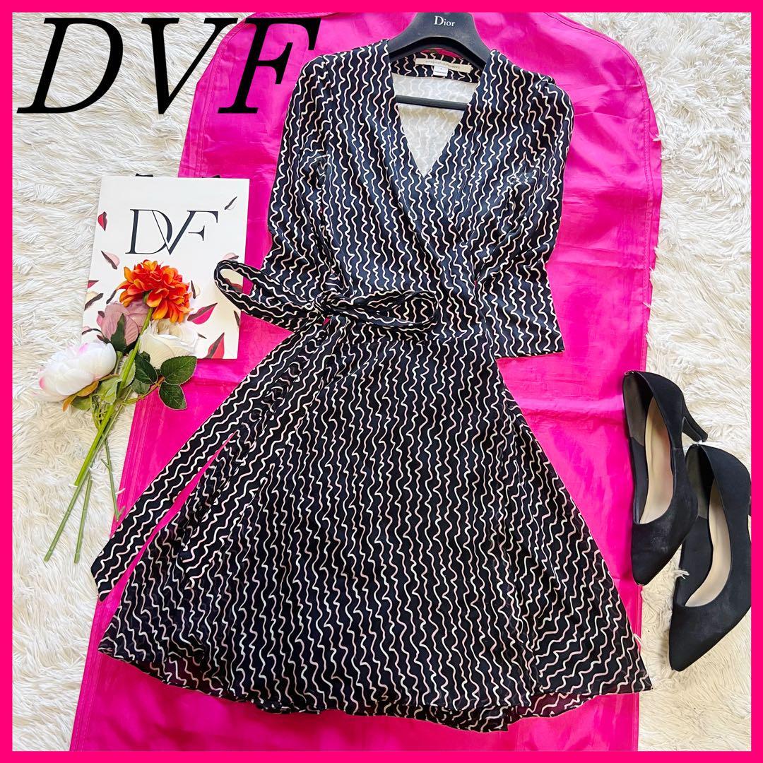 良品】DIANEvonFURSTENBERG 総柄ラップワンピース L 膝丈 良品】DIANEvonFURSTENBERG 総柄ラップワンピース L 膝丈
