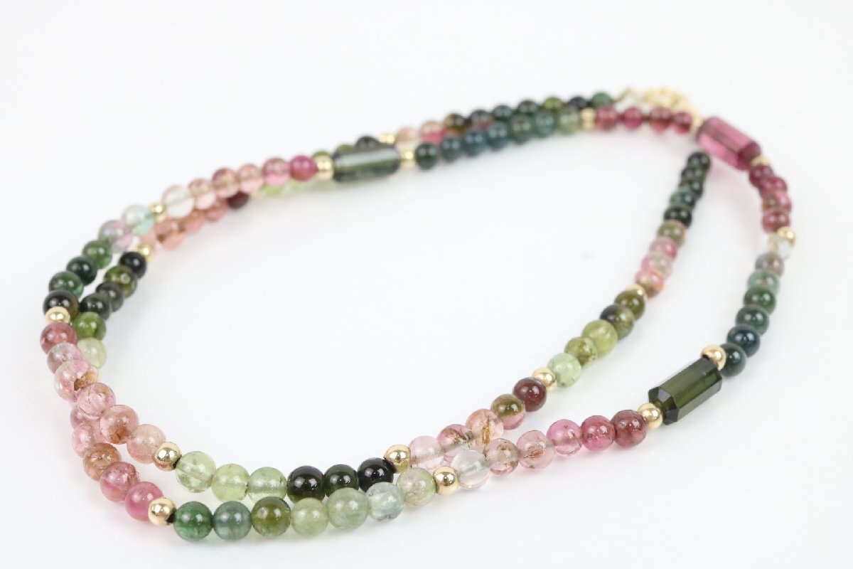 Yahoo!オークション - l. K18 天然 マルチカラー トルマリン ネックレ...