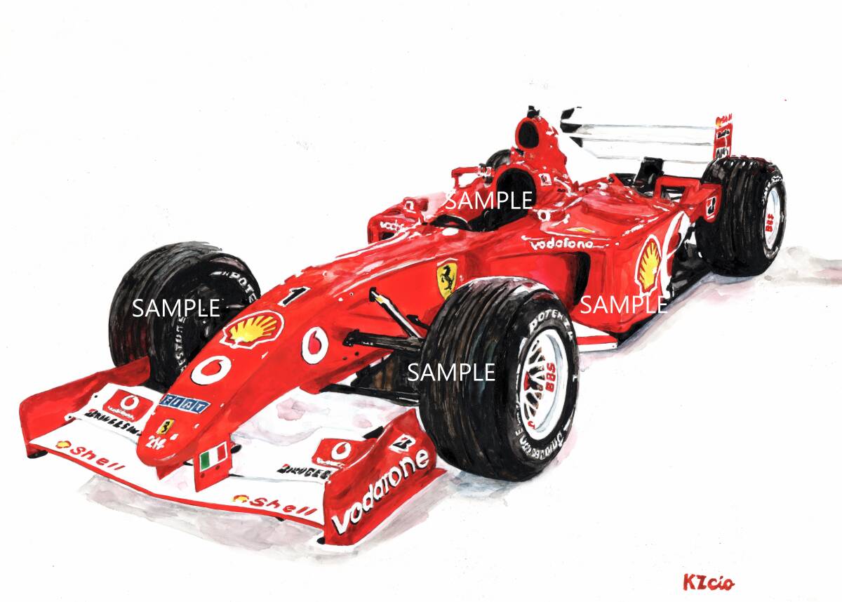 Yahoo!オークション - A4プリントです フェラーリ F2001 水彩画 F1イラ...