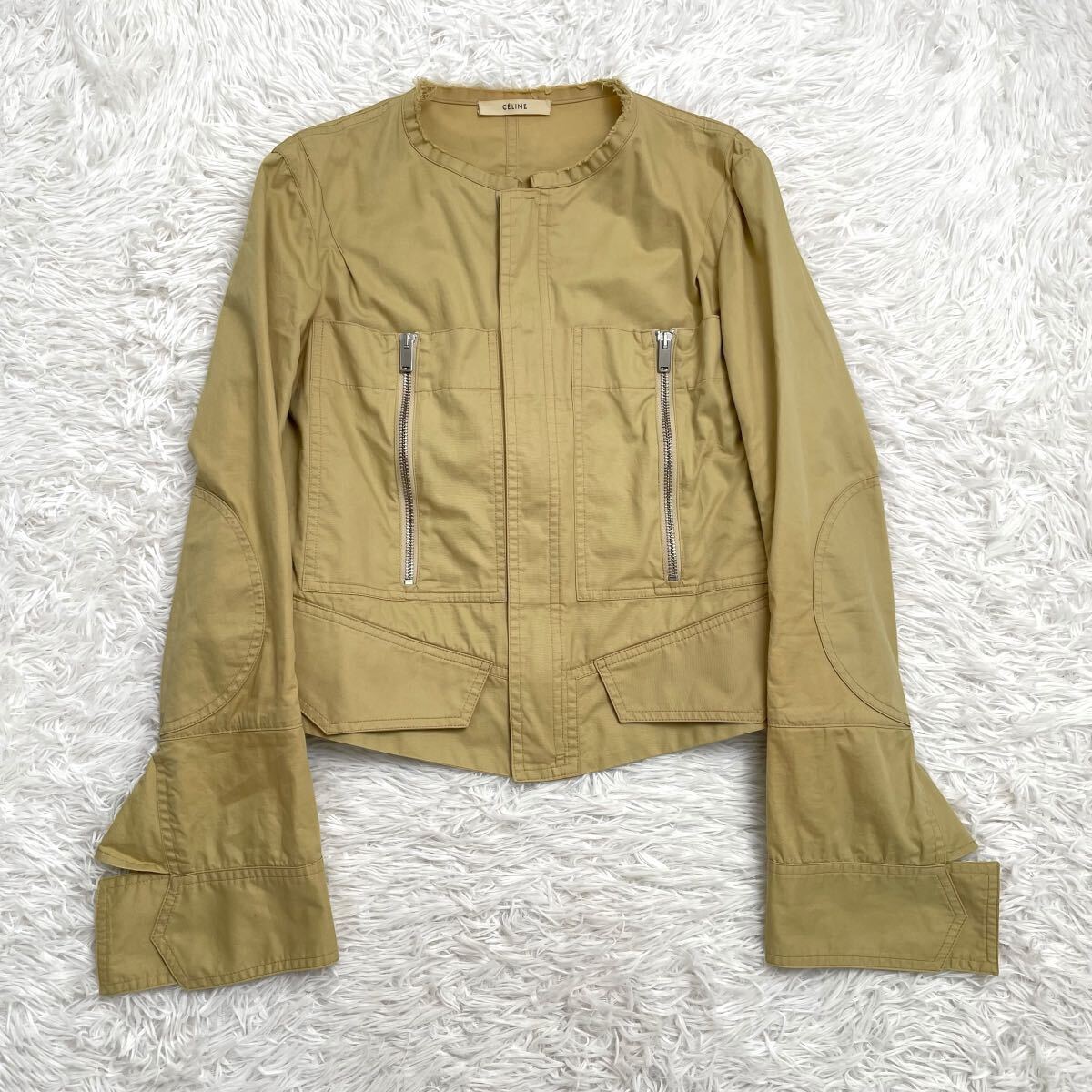 美品】CELINE セリーヌ フィービー期 ノーカラー ジャケット 美品】CELINE セリーヌ フィービー期 ノーカラー ジャケット