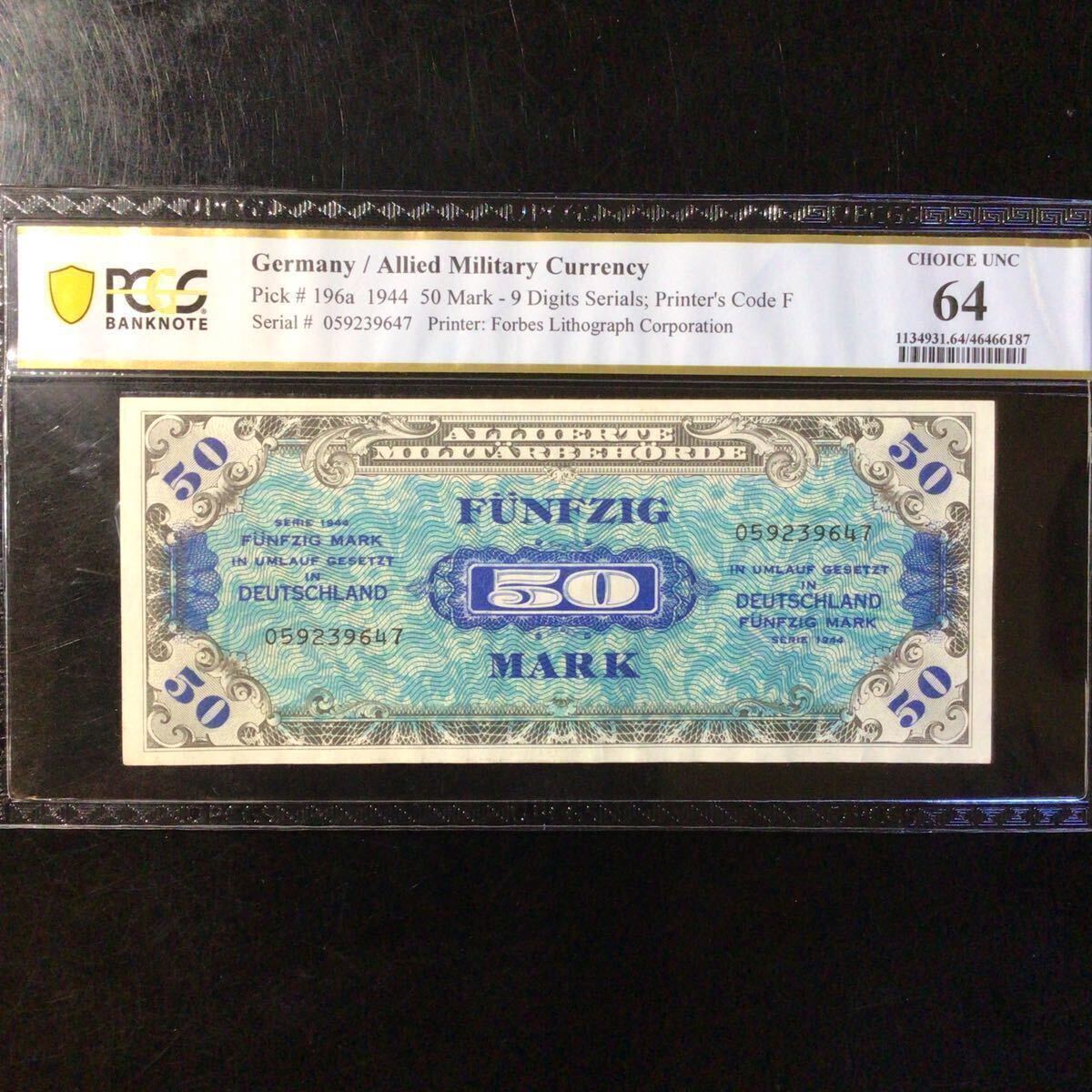 World Banknote Grading GERMANY Allied Military Currency 50 Mark 1944 PCGS Grading Choice ...