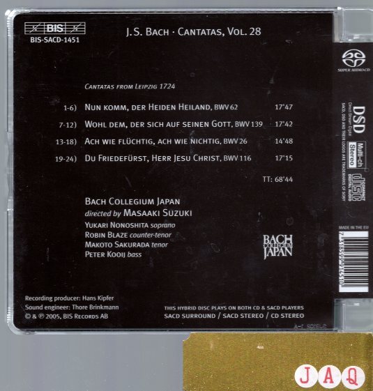SACD J.S. バッハ：カンタータ集 28 - BWV 26 62 116 139 バッハ コレギウム ジャパン／鈴木雅明(声楽)｜売買されたオークション情報、yahooの商品情報を ...