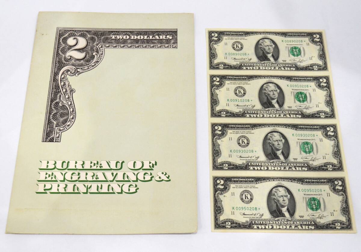 Yahoo!オークション - 38K アメリカ紙幣 未切断シート 2ドル 4枚 連刷 ...