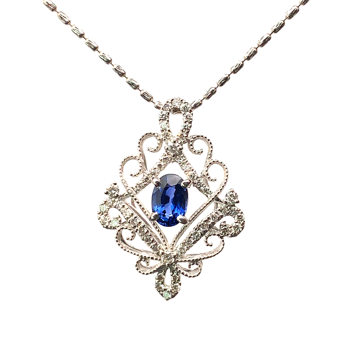 Yahoo!オークション - サファイア 0.84ct ダイヤモンド ネックレス ペ...