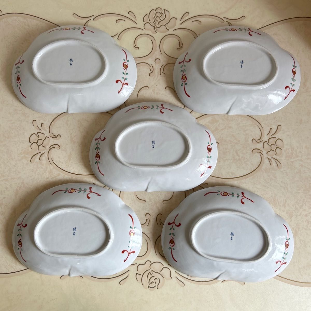 たち吉 赤絵花文 和皿揃 5枚セット 楕円皿 中皿 金彩 和食器 たち吉 赤絵花文 和皿揃 5枚セット 楕円皿 中皿 金彩 和食器