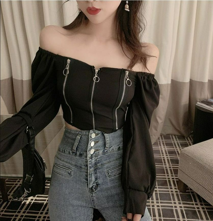 オフショルトップス 肩出し 黒 ブラック セクシー ダンス 韓国 オフショルトップス 肩出し 黒 ブラック セクシー ダンス 韓国