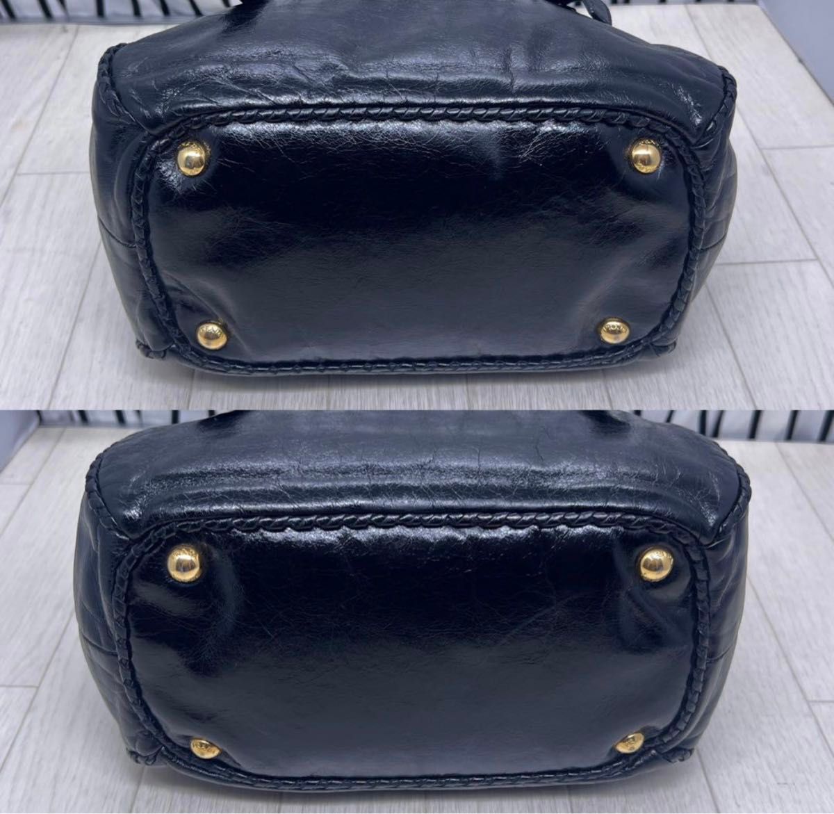 美品】PRADA×プラダ 金色プレートオールレザートートバッグ 美品】PRADA×プラダ 金色プレートオールレザートートバッグ