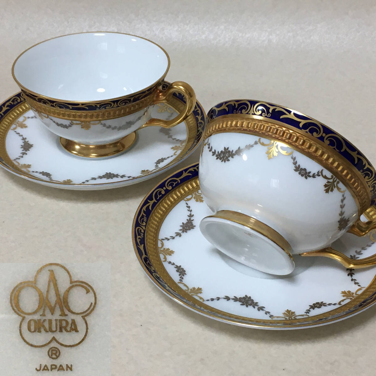 Yahoo!オークション - 【C707】大倉陶園 OKURA ロイヤルブルークラウン...