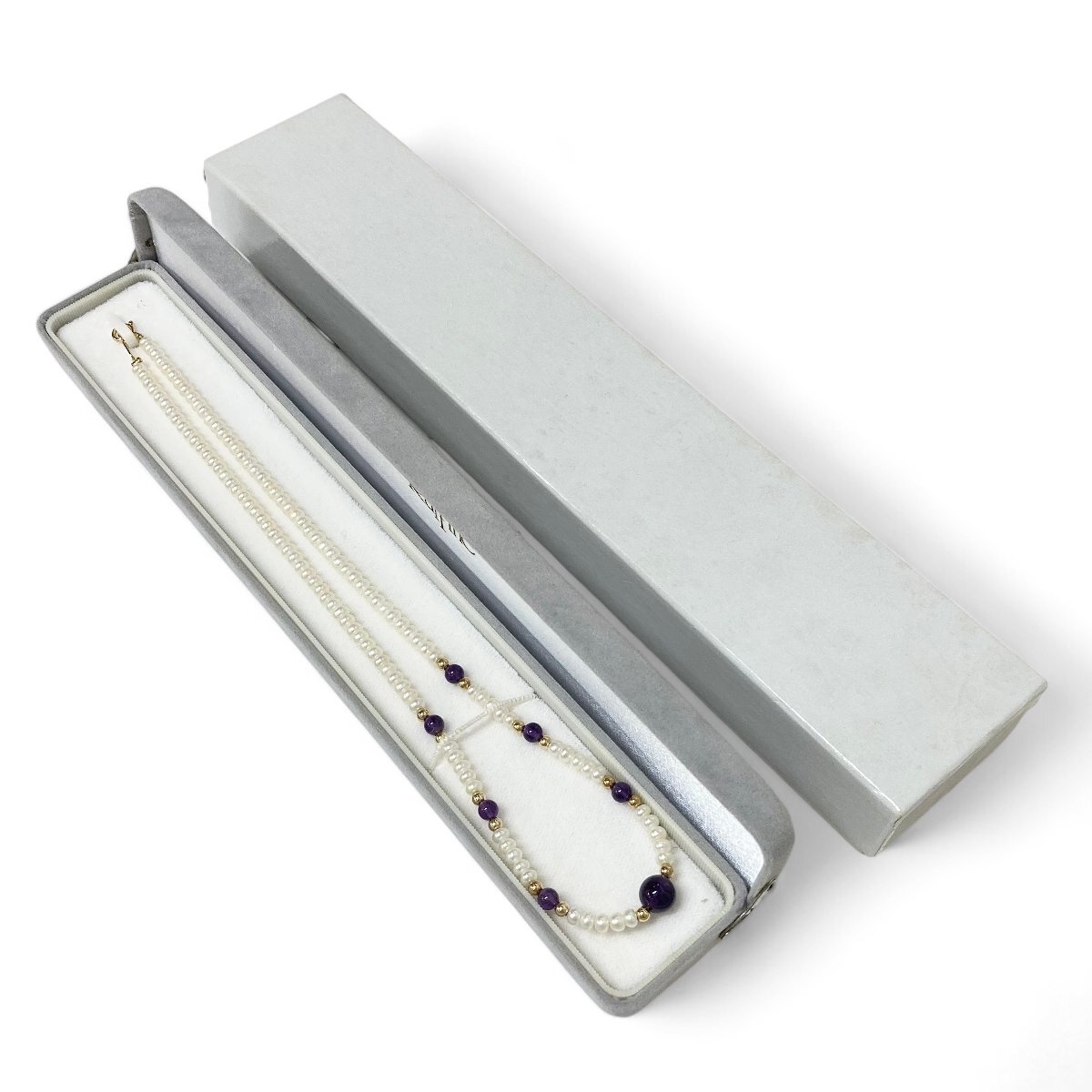 Yahoo!オークション - 美品 淡水パール アメジスト ネックレス K18 K1...