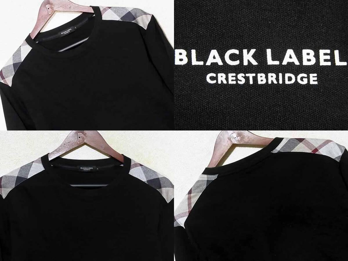 美品 CB肩チェック ブラック カットソー ブランドロゴ サイズM 美品 CB肩チェック ブラック カットソー ブランドロゴ サイズM