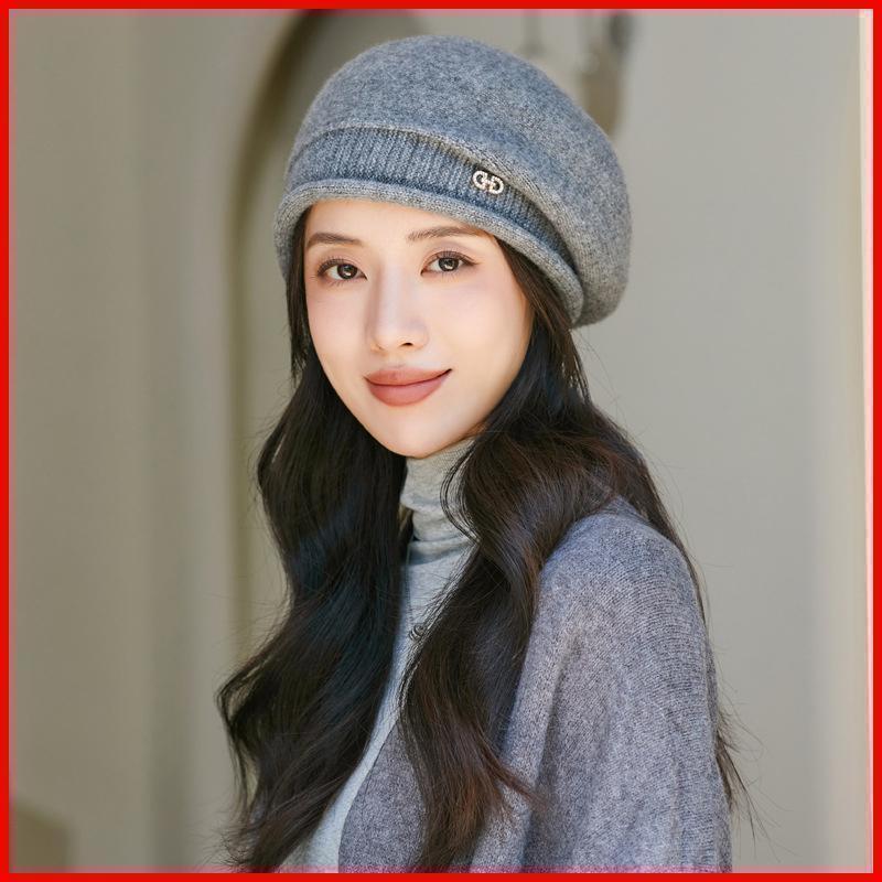 Yahoo!オークション - ニット帽 ベレー帽 ライトグレー #D15# 秋冬 ロ...