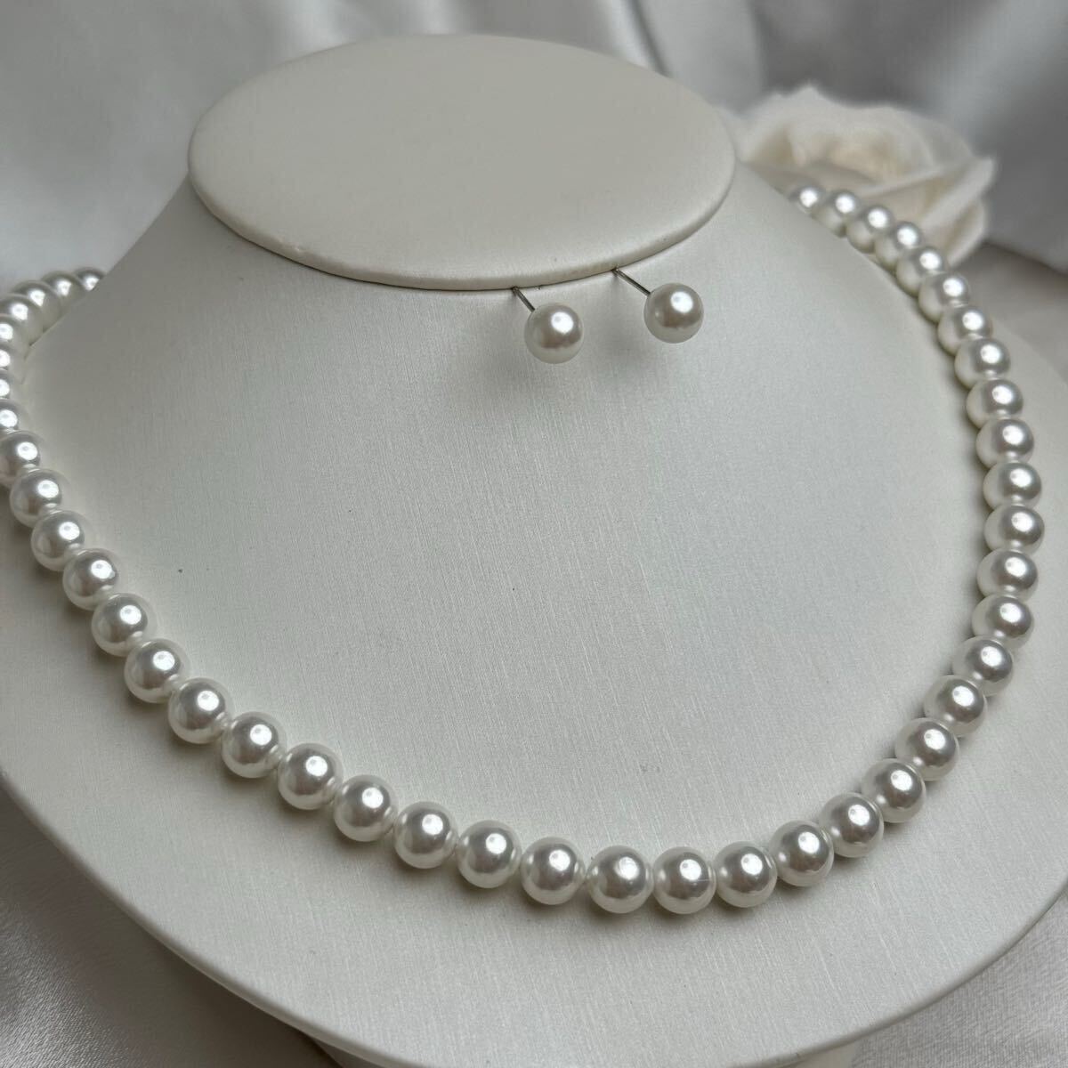 Yahoo!オークション - 貝パールネックレス8mm 42cm ピアス ネックレス ...