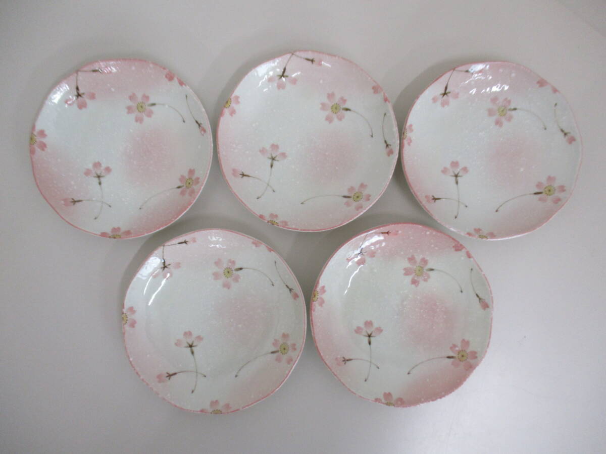 Yahoo!オークション - H06 mino JAPAN 中皿 5枚セット 桜柄 陶磁器 カ...