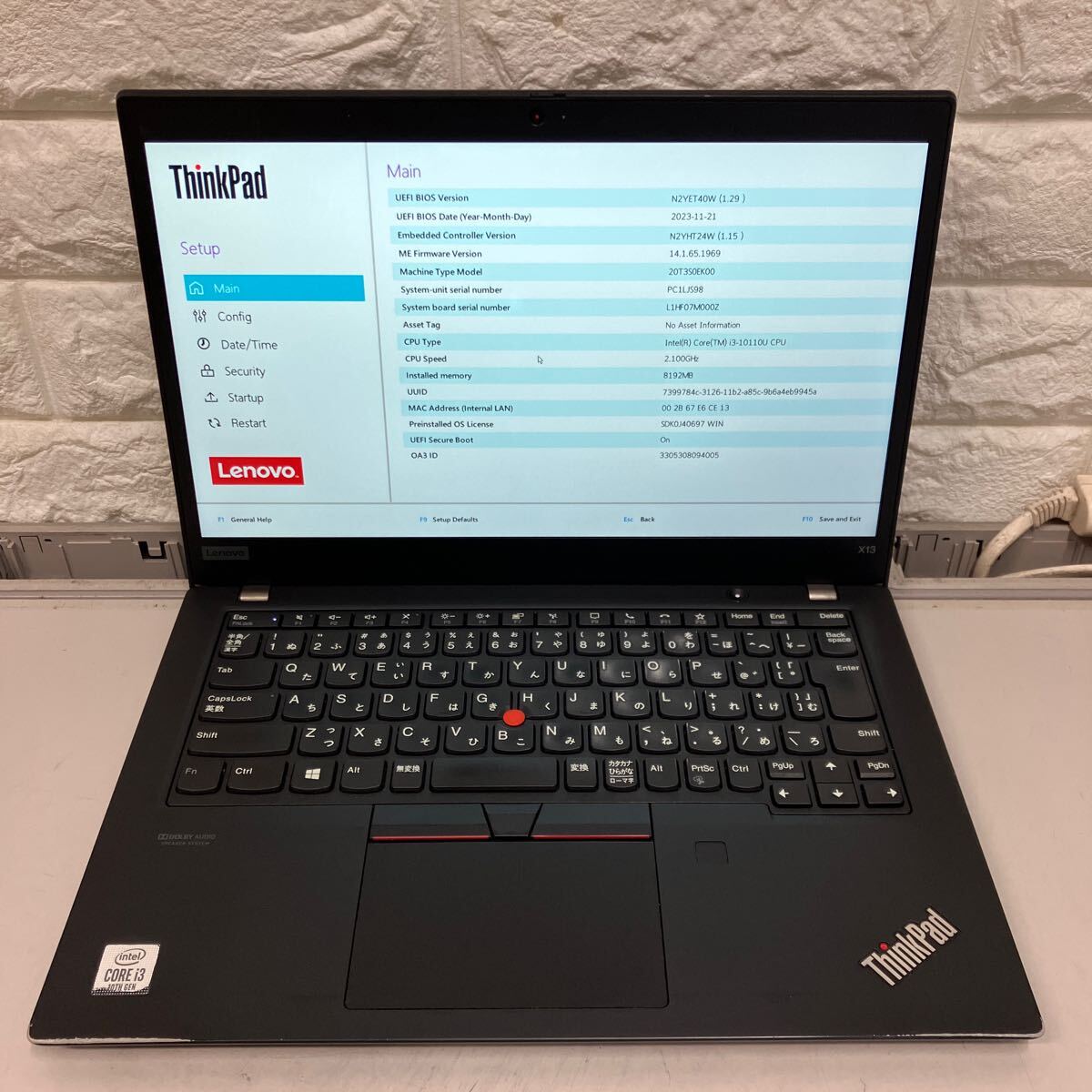 Yahoo!オークション - E191 Lenovo ThinkPad X13 Core i3 10110U メモ...