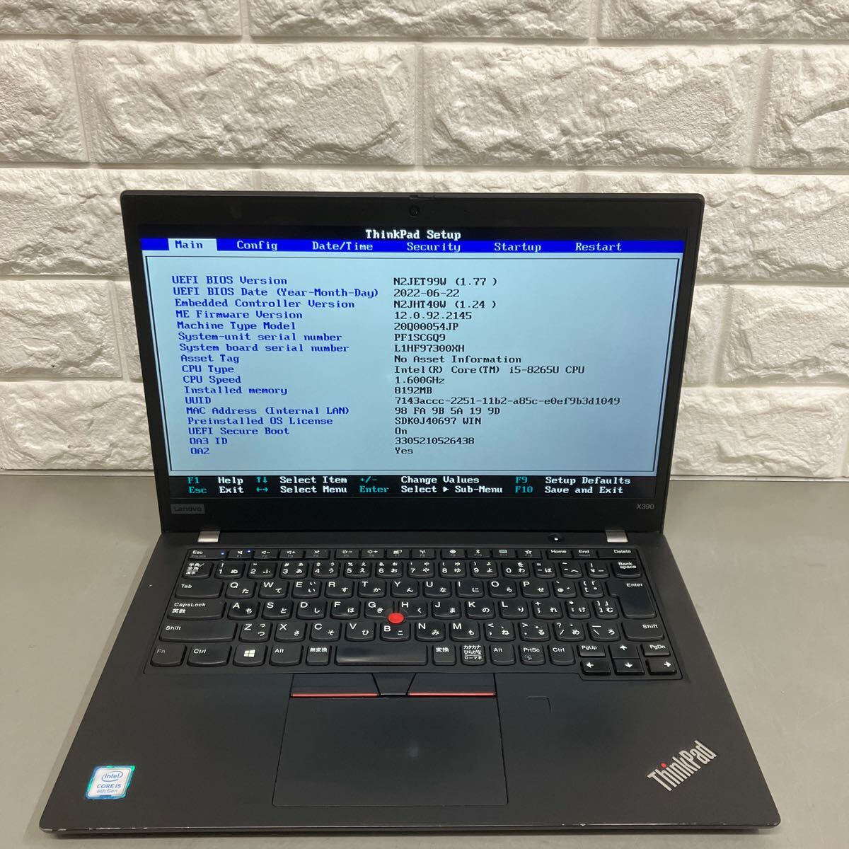 Yahoo!オークション - J104 Lenovo ThinkPad x390 Core i5 8265U メモ...